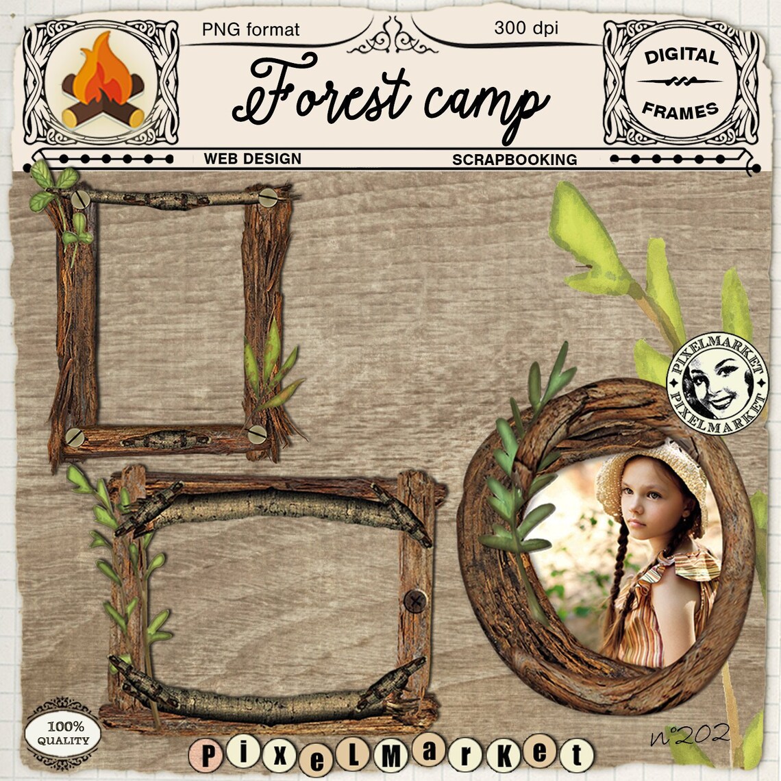 Realistic Wood FRAME Cliparts Printable Download Tree Branch | Etsy