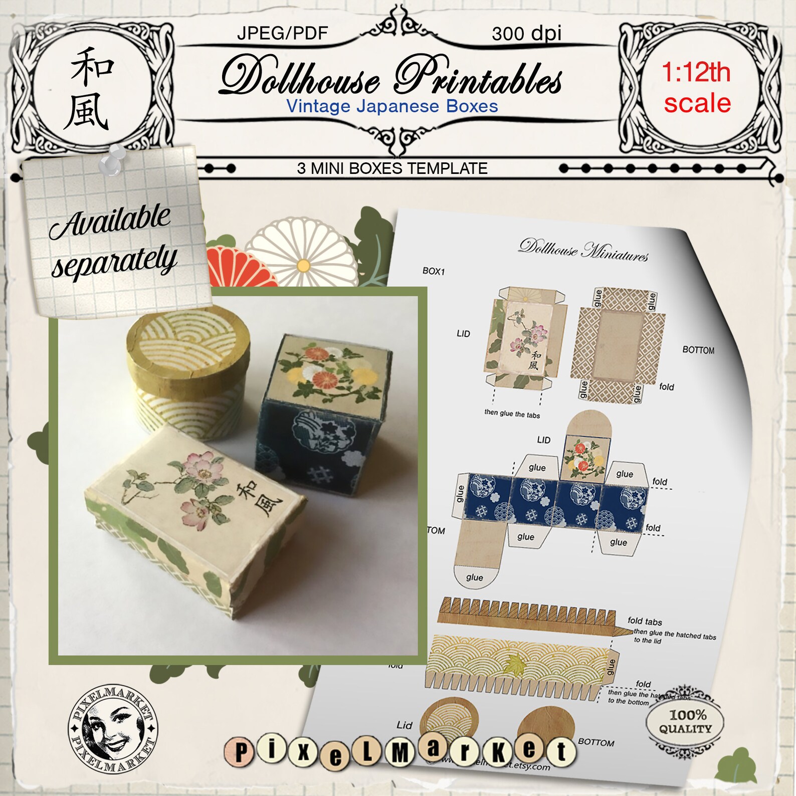 Miniature JAPANESE Wall Art Print TEMPLATE Printable Traditional ...