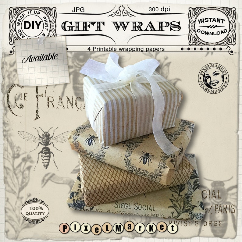 Printable Vintage WRAPPING PAPER Gift Wrap for Boy's | Etsy
