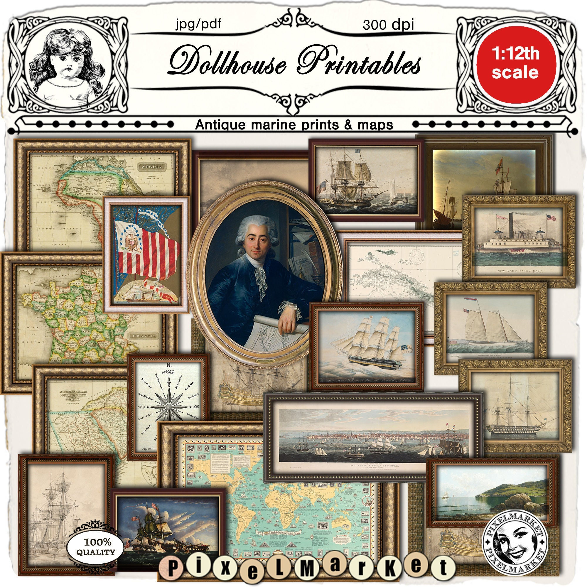 Accessories Instant Printable Pictures Dollhouse Miniature Vintage Maps ...