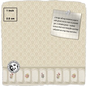 DOLLHOUSE Printable Damask WALLPAPER With WAINSCOTING Digital Sheet ...