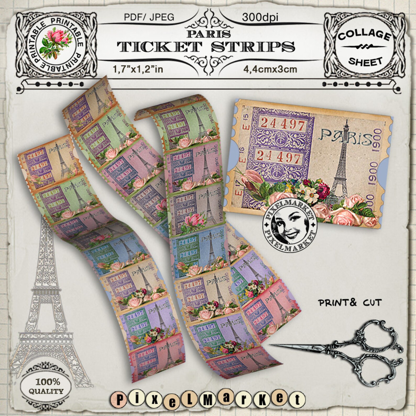 Printable Ticket Strips Cliparts French Vintageticket Tag Digital ...