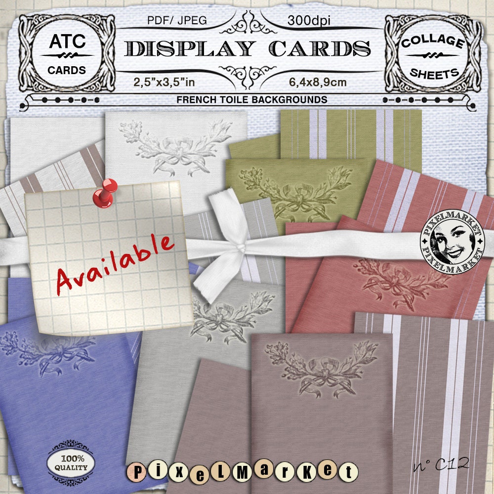PRINTABLE CARDS French Toile Digital Collage Sheet Download Atc Aceo ...