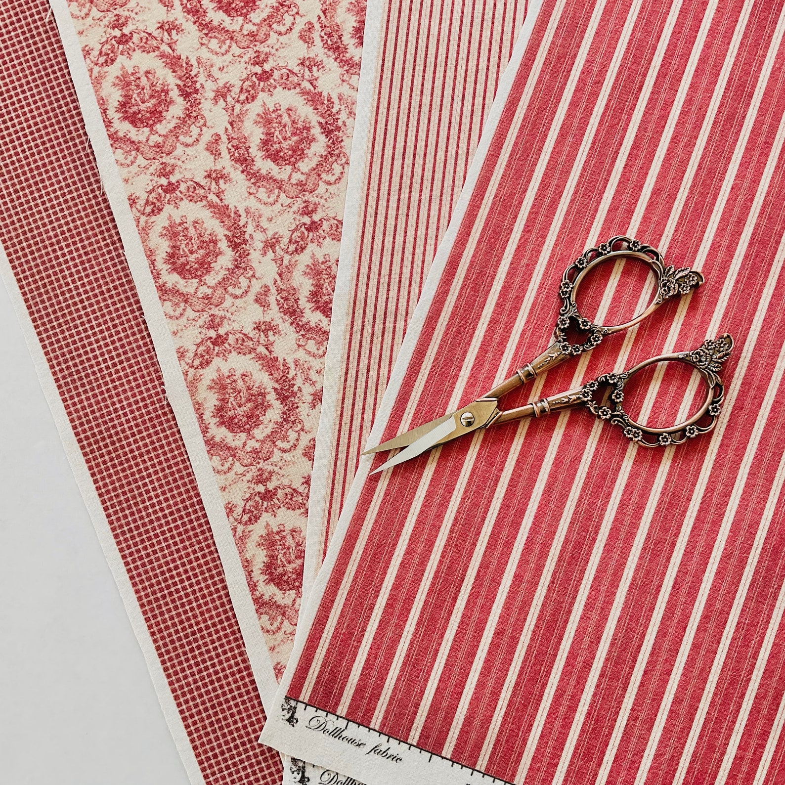 FRENCH TOILE FABRIC Printable Set of 4 Miniature Red Fabric Prints to ...