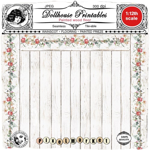 DOLLHOUSE Printable Miniature Painted WOOD FLOOR W/ Frieze - Etsy