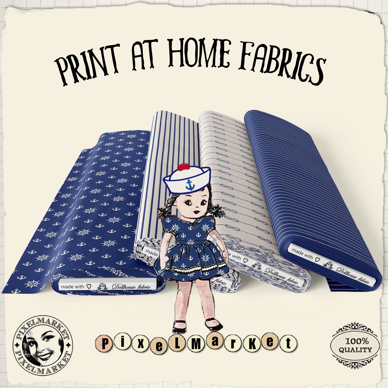 DOLLHOUSE 1:12th / Playscale MINIATURE Nautical Fabric Prints | Etsy