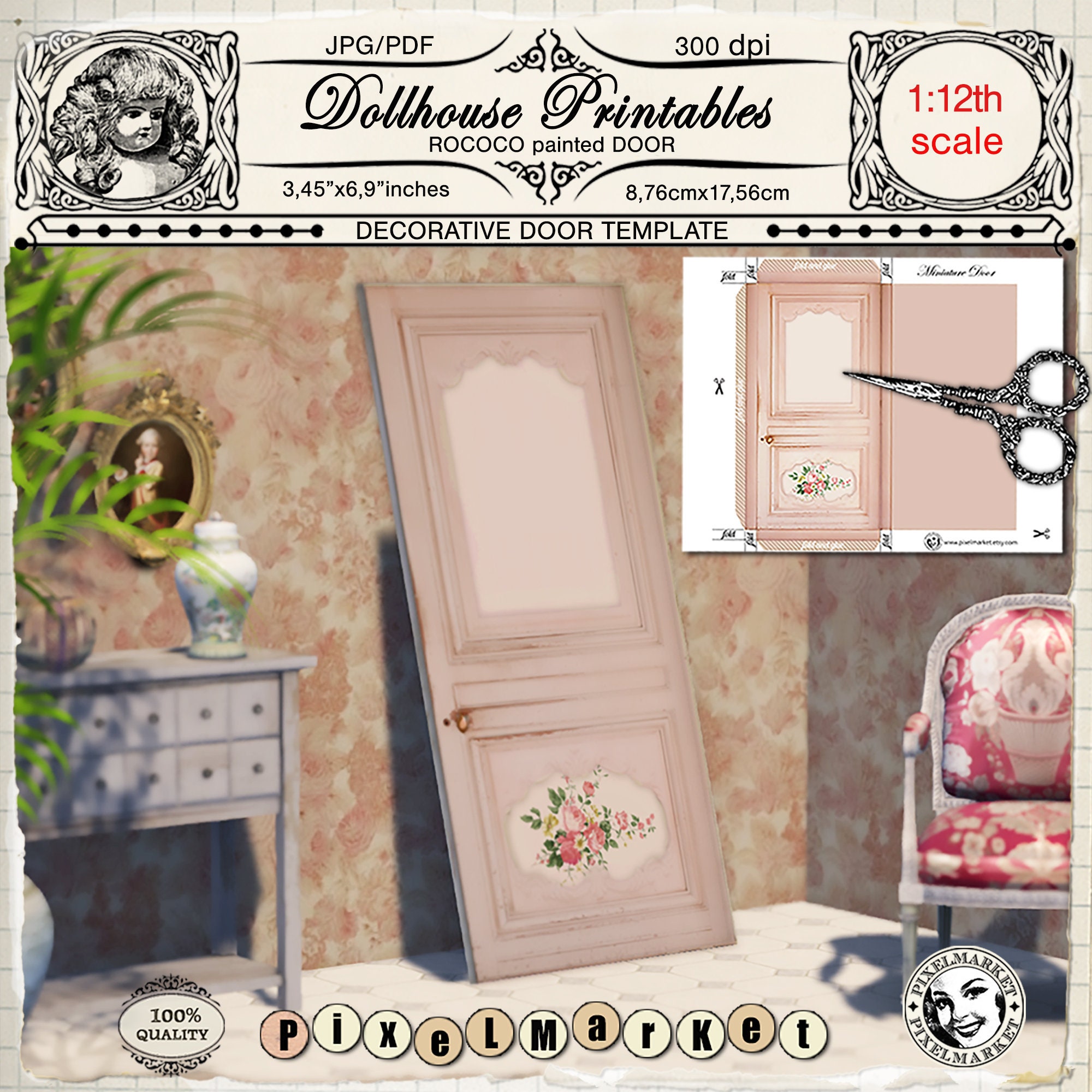 Painted DOOR TEMPLATE for 1:12th Dollhouse Miniature Door | Etsy