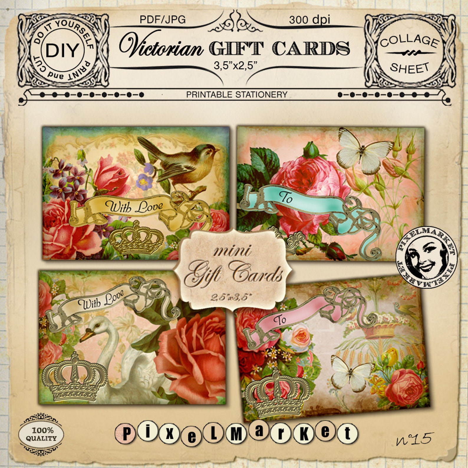 Victorian CARDS With Scroll Vintage Gift Tags DIY Papercraft - Etsy