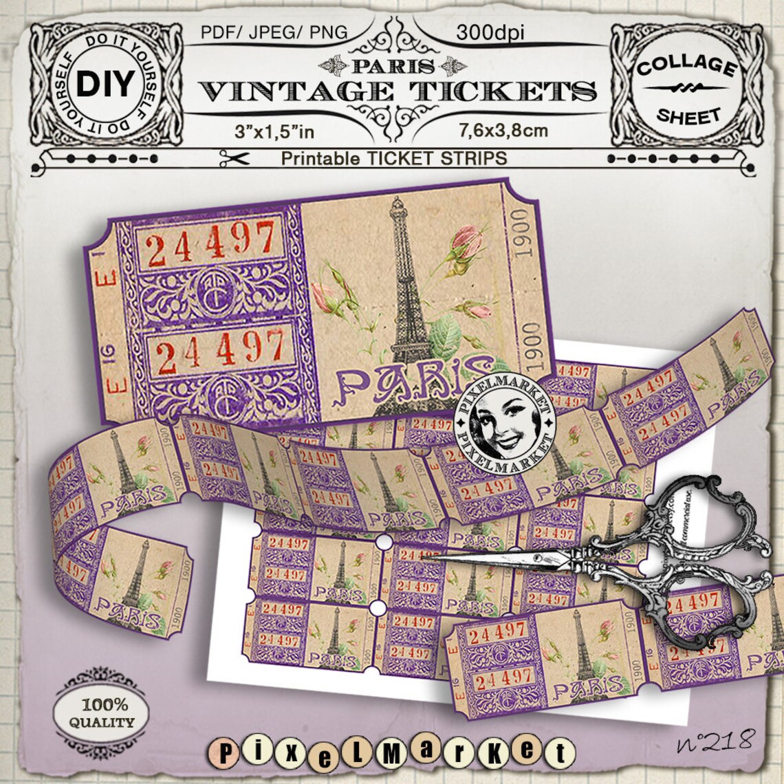 Printable Ticket Strips Cliparts French Victorian - Etsy
