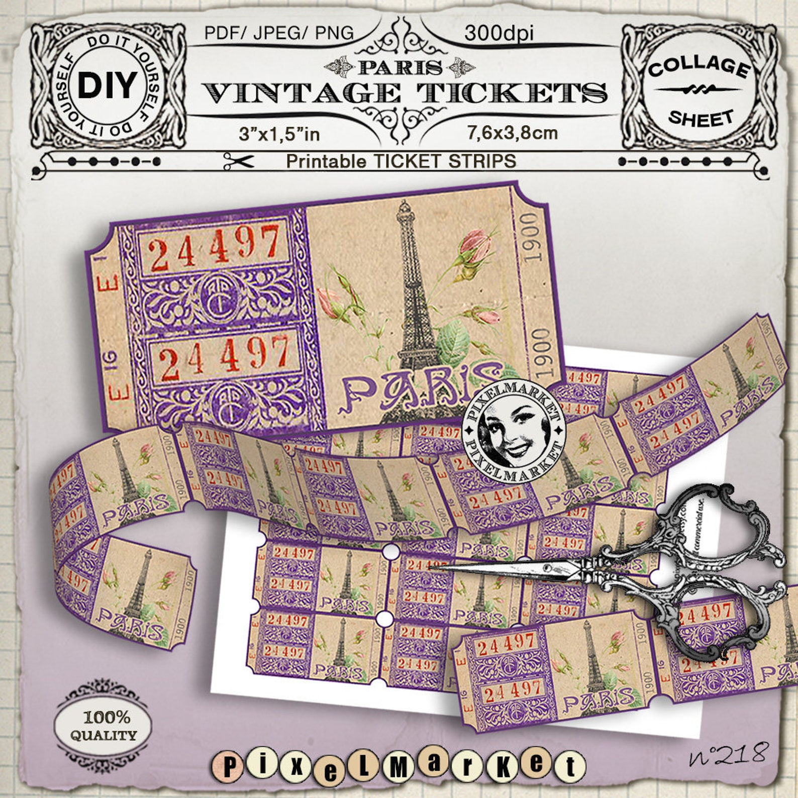 Printable Ticket Strips Cliparts French Victorian - Etsy
