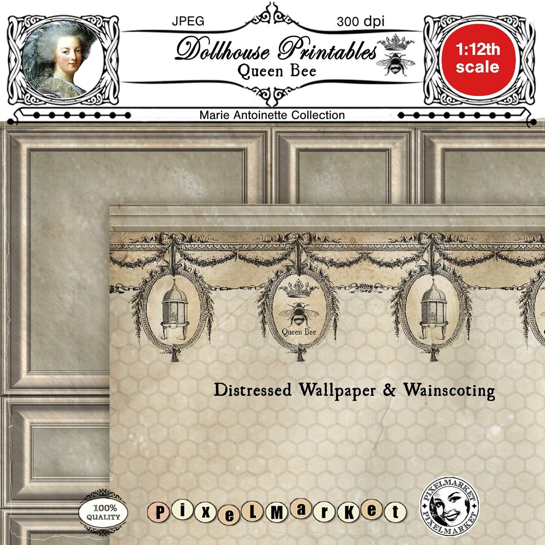 Queen Bee Set: Weathered ROCOCO Wallpaper W/panels Distressed Miniature ...