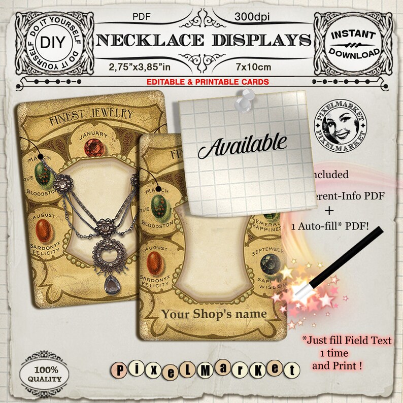 Brooch Displays JEWELRY CARDS Printable & Editable PDF - Etsy