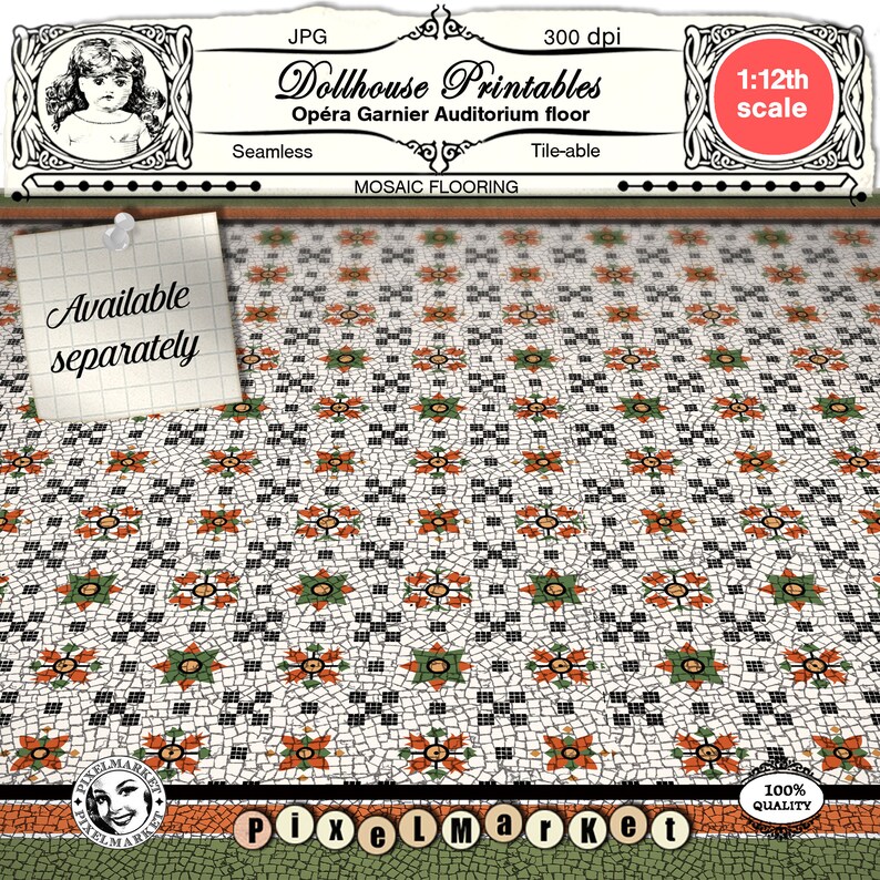 DOLLHOUSE Printable Flooring Miniature Mosaic Floor Tiles From Opera ...