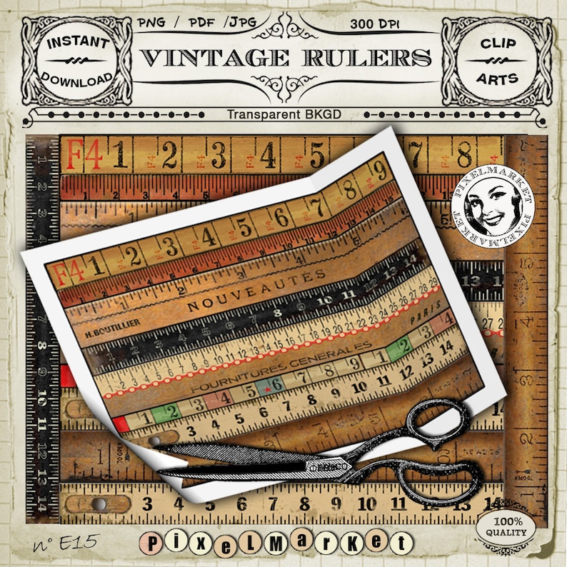 Vintage Wooden RULERS Cliparts Ruler Diecut Measuring Tape Borders ...