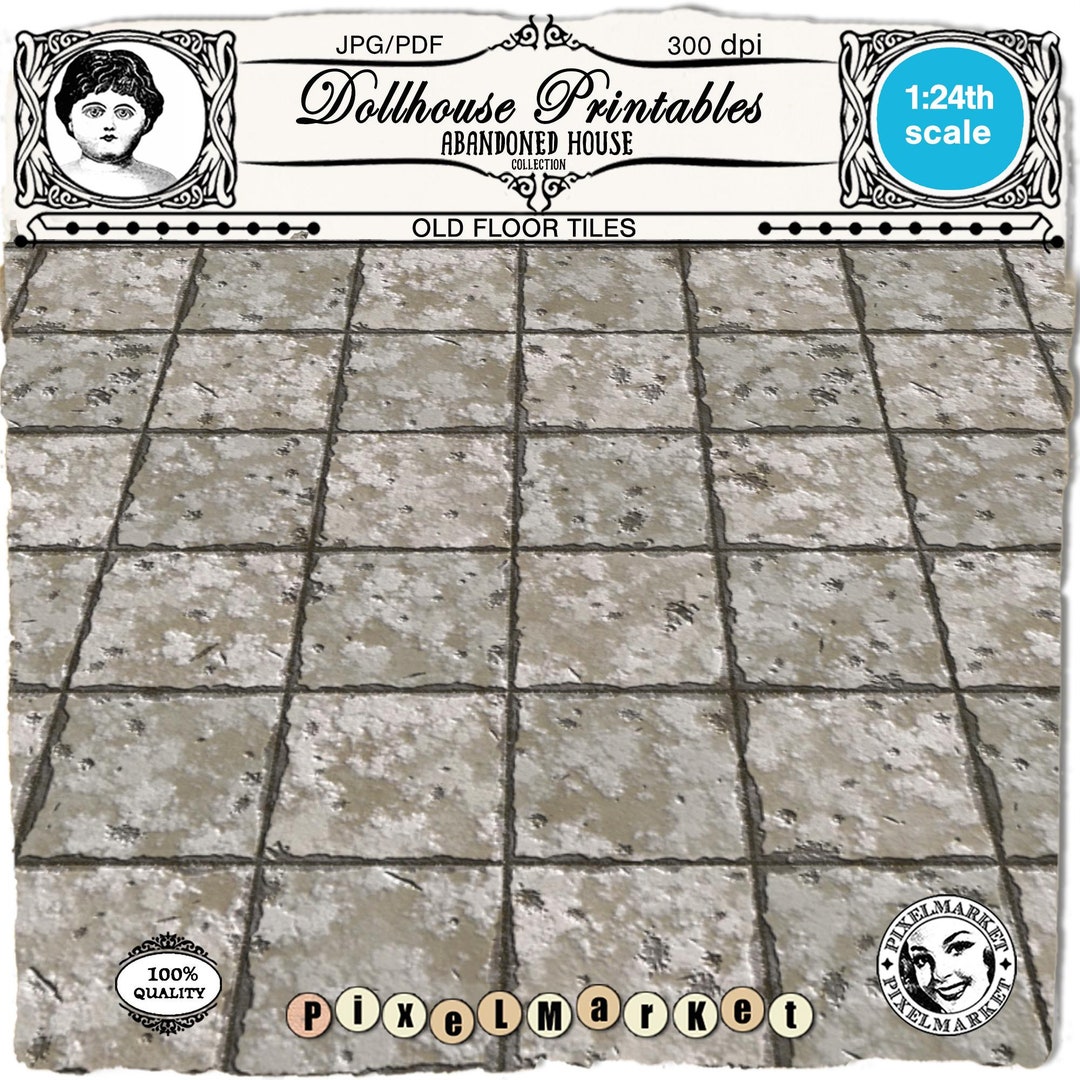 Dollhouse Printable OLD Floor Tiles WALLPAPER Weathered Flooring Tiles ...