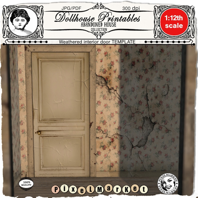 DOLLHOUSE Miniature DOOR TEMPLATE Weathered Door Printable - Etsy