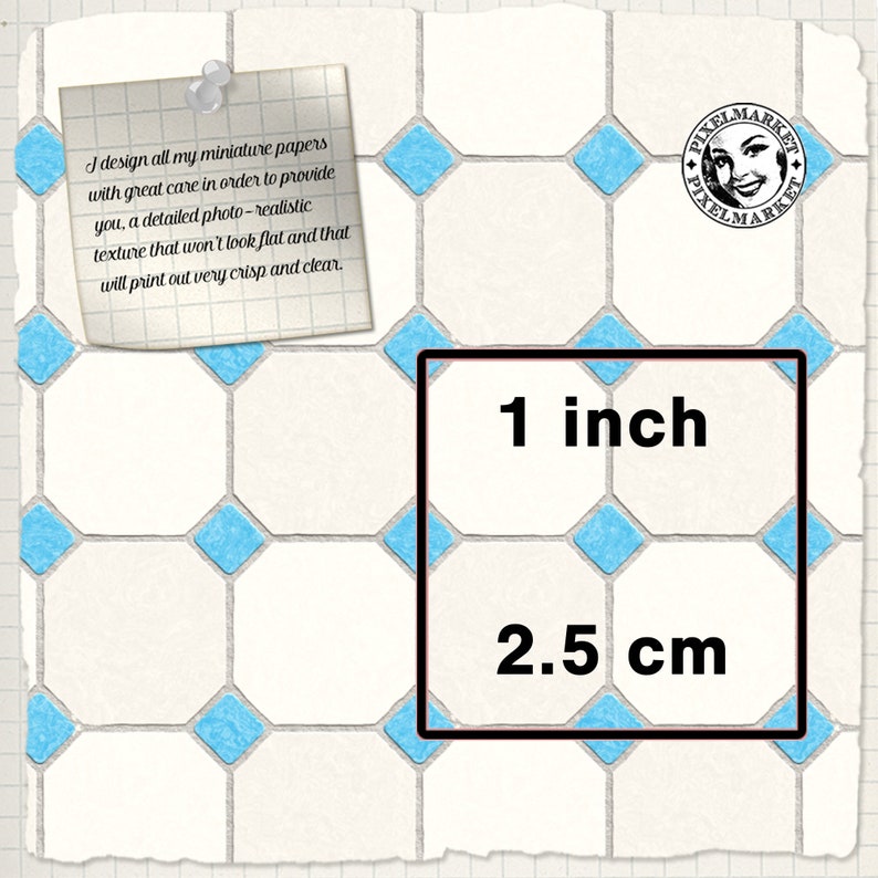 DOLLHOUSE Flooring 1/12th Scale Blue Marble Bathroom Floor Tiles ...
