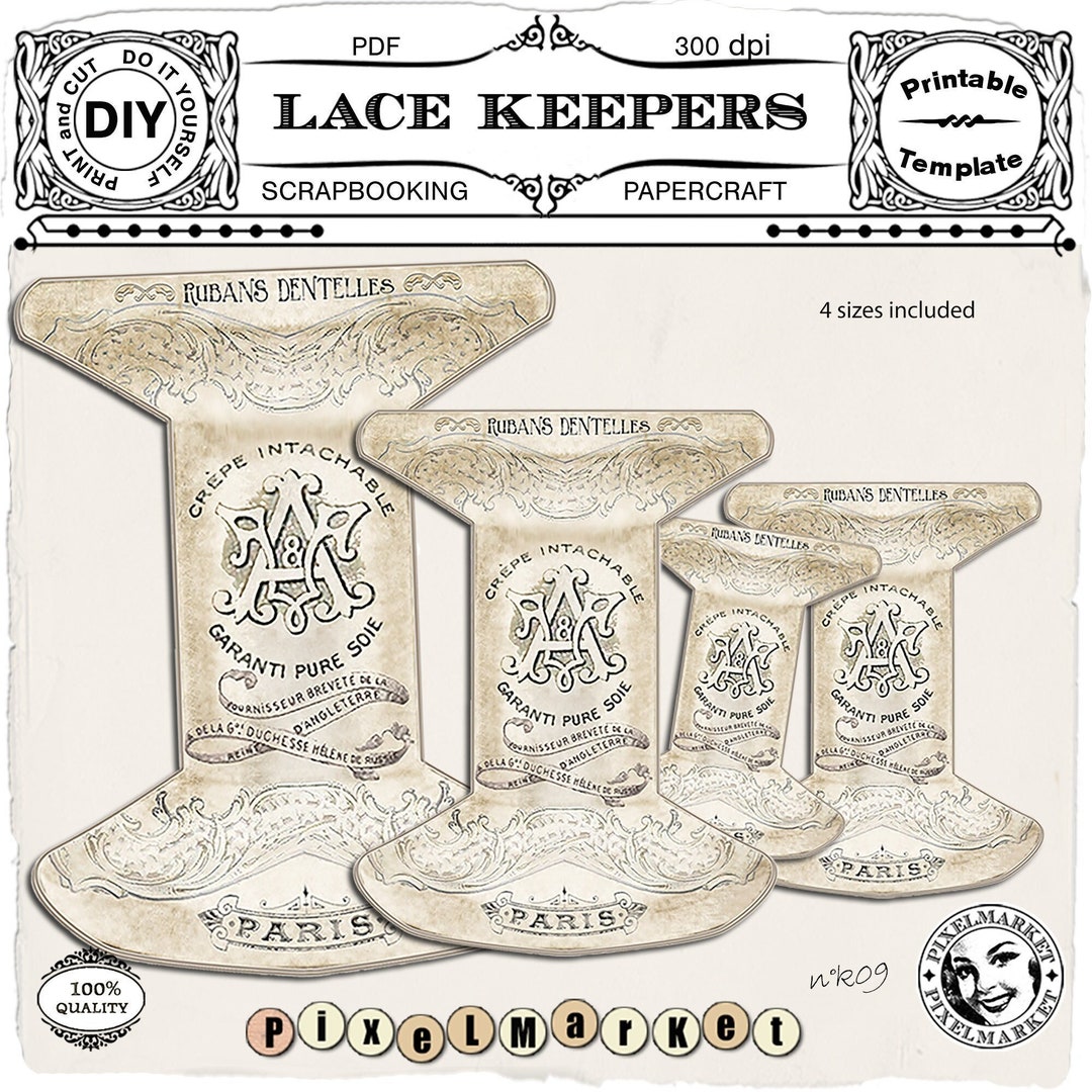 LACE HOLDERS Printable Template French Vintage KEEPERS for Ribbon ...