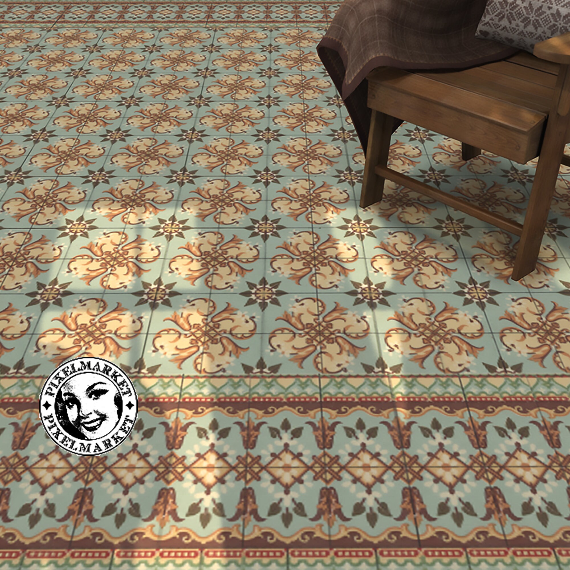 DOLLHOUSE Flooring 1/12th Scale French Victorian Floor Tiles W/ Border ...