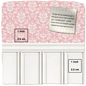 DOLLHOUSE Printable WALLPAPER and WAINSCOTING Pink Damask Wall Covering ...