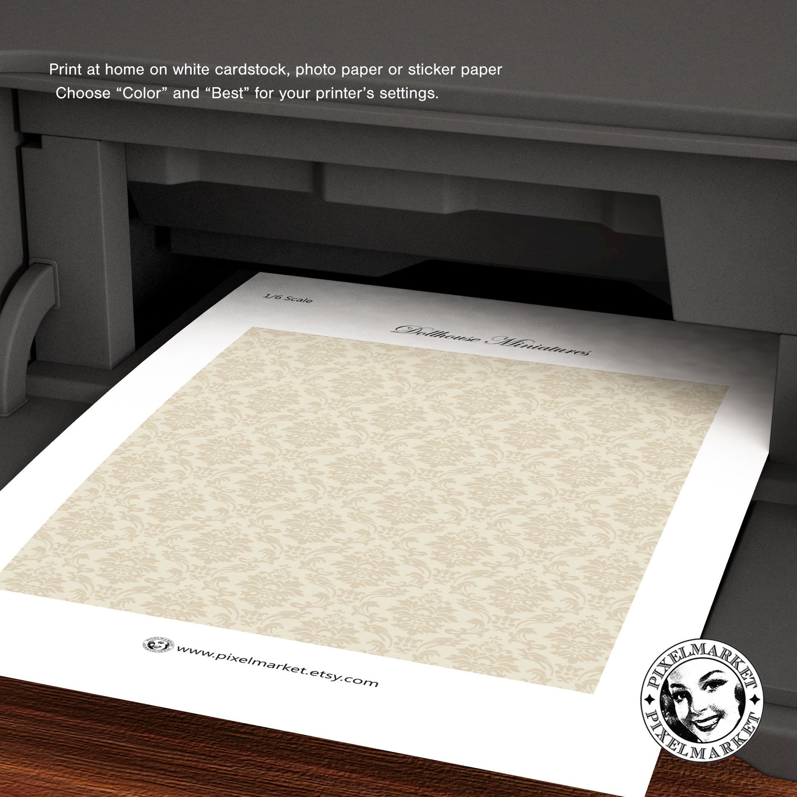 DOLLHOUSE Printable Barbie Scale Damask WALLPAPER With WAINSCOTING ...