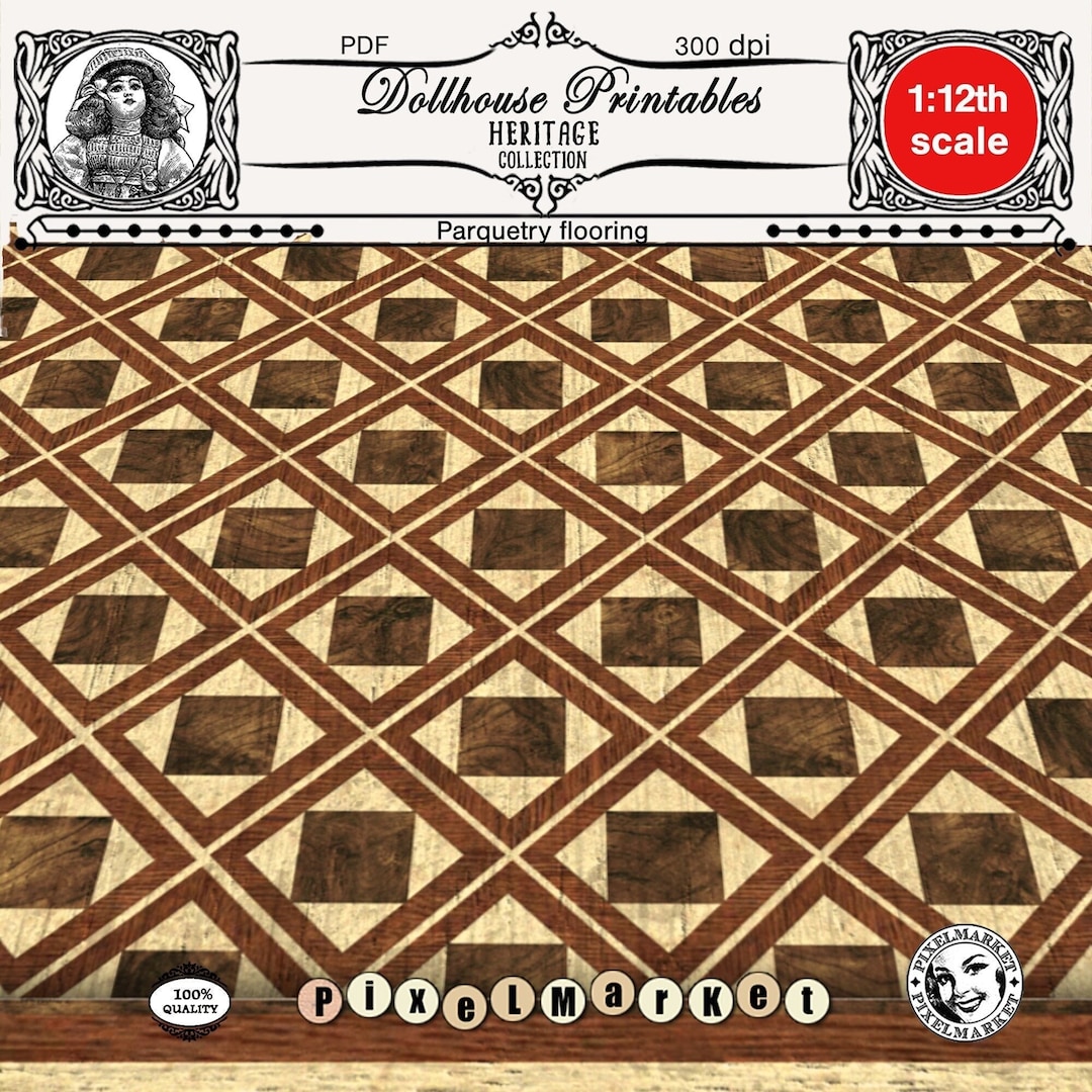 DOLLHOUSE Flooring 1/12 Miniature Wood Floor Printable Parquet Digital ...