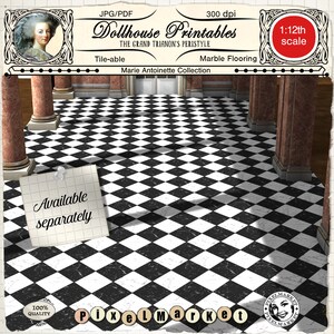 1/12 Scale Dollhouse Printable Black and off White Checkered Marble ...