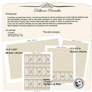 DOLLHOUSE Printable Damask WALLPAPER With WAINSCOTING Digital Sheet ...