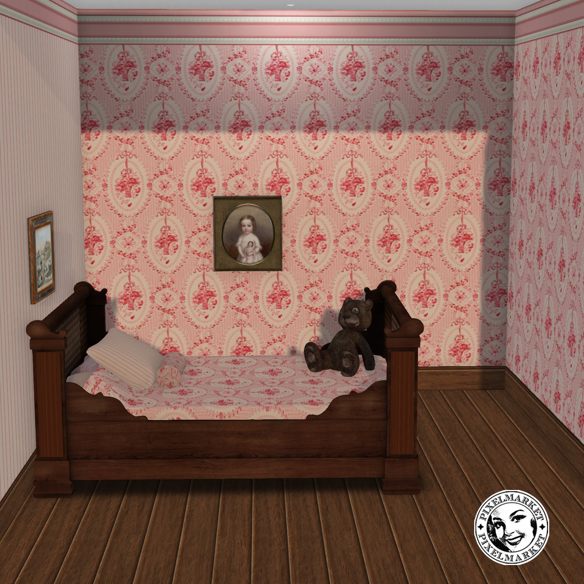 French Dollhouse Pink WALLPAPERS & BORDER Set "madame Royale" Printable ...