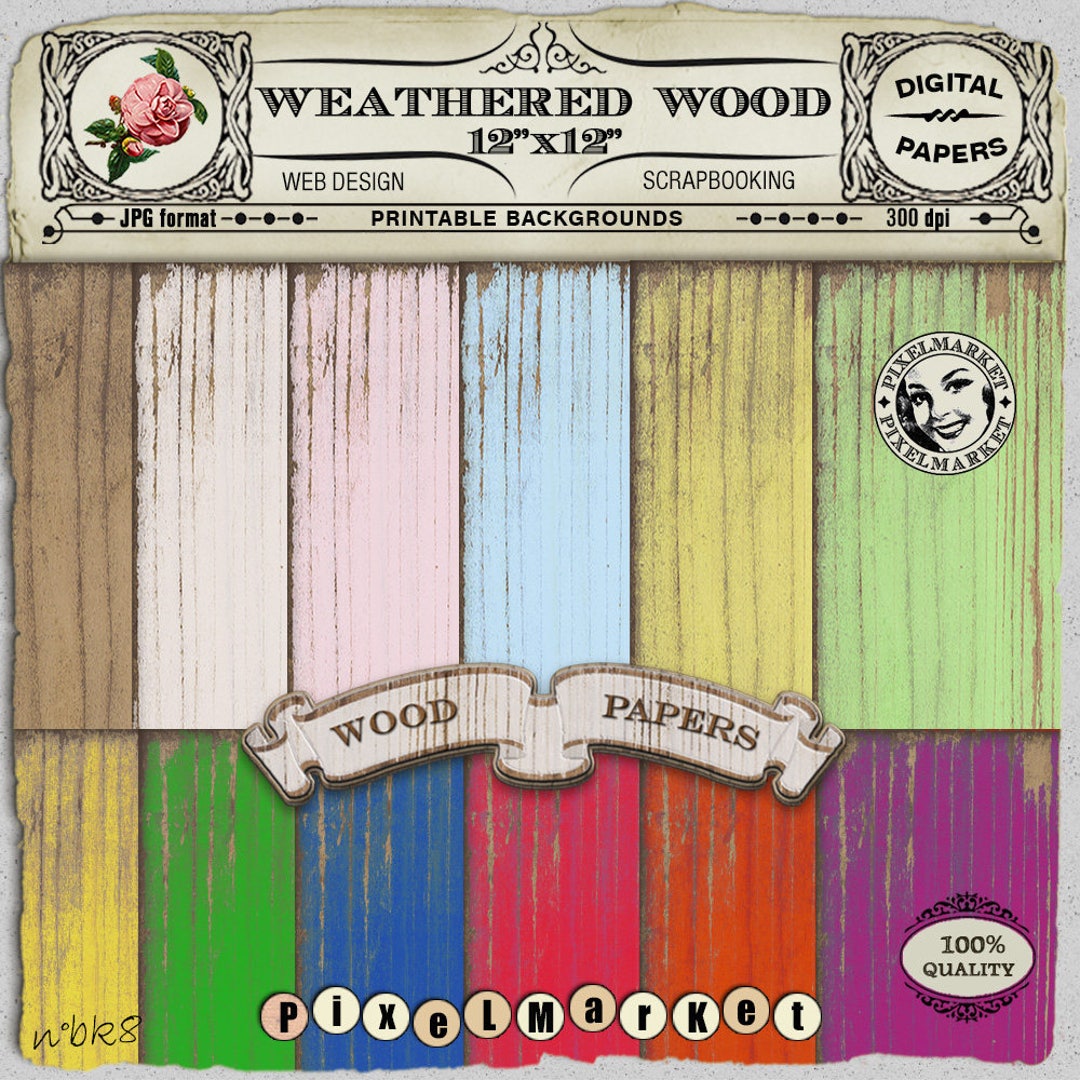 Digital WOOD BACKDROPS Weathered Wood Background Paper Printable Worn ...