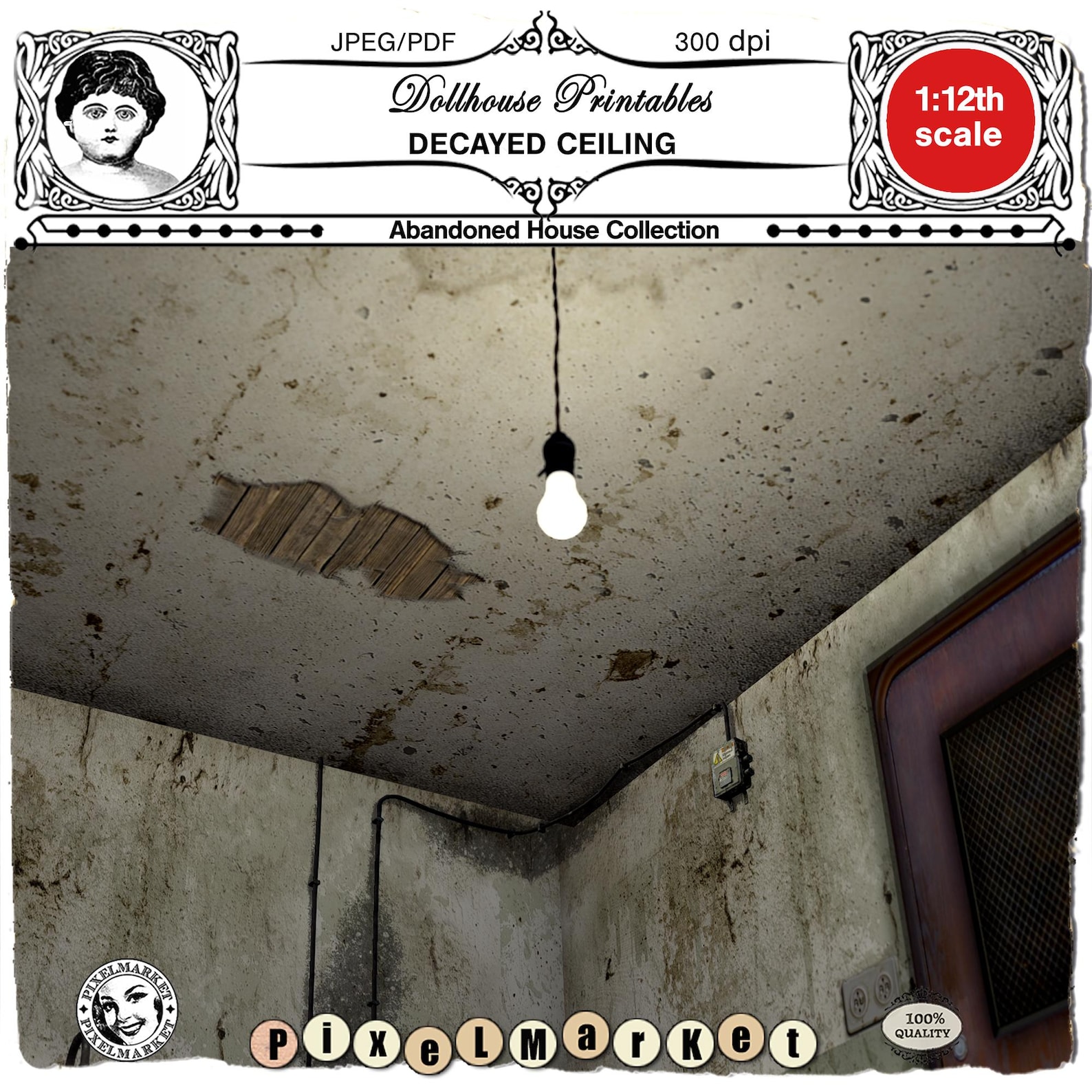 DOLLHOUSE Printable Distressed Ceiling Wallpaper Download for 1/12 ...