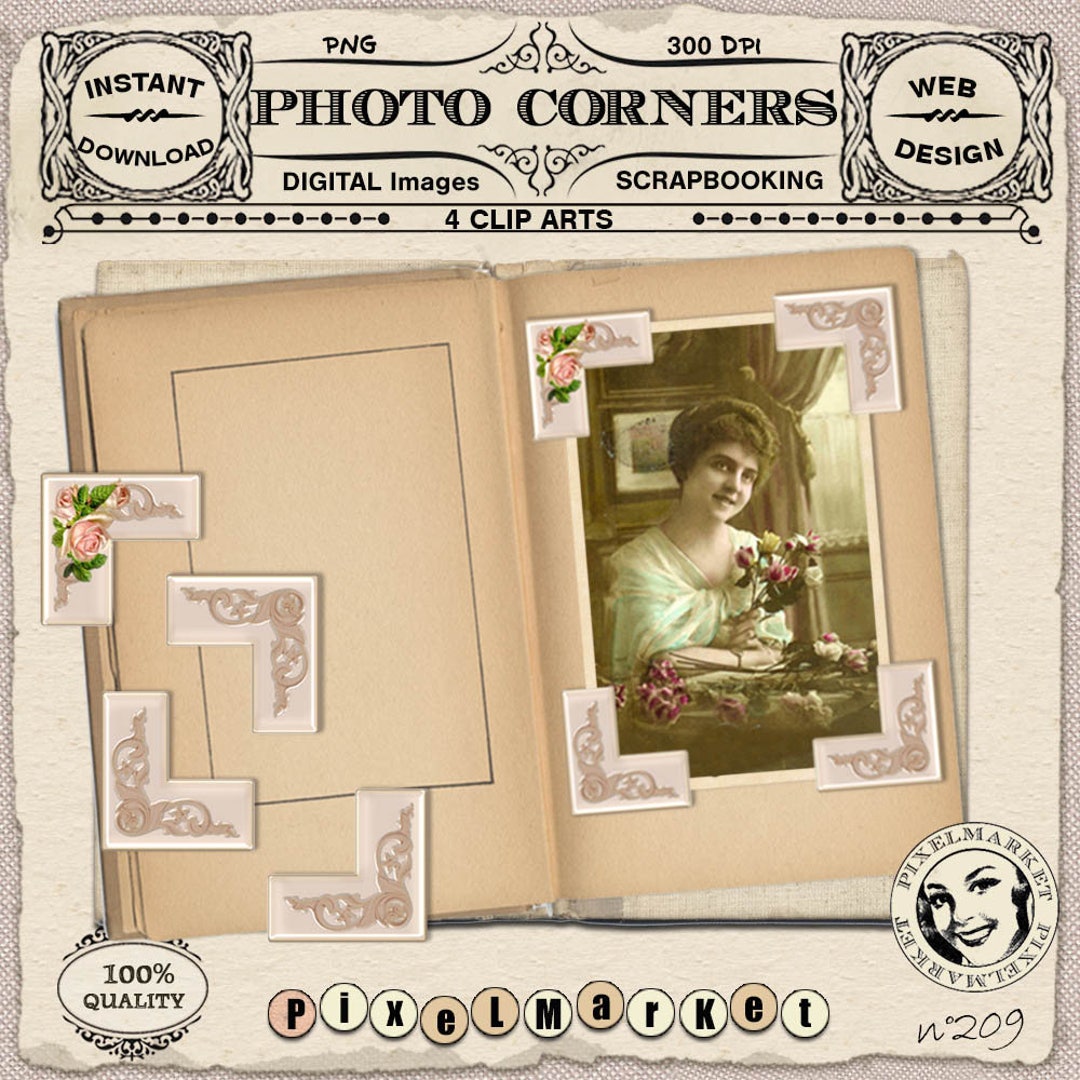 Vintage Photo CORNER CLIPARTS SET Picture Frame Overlay Card Corner ...