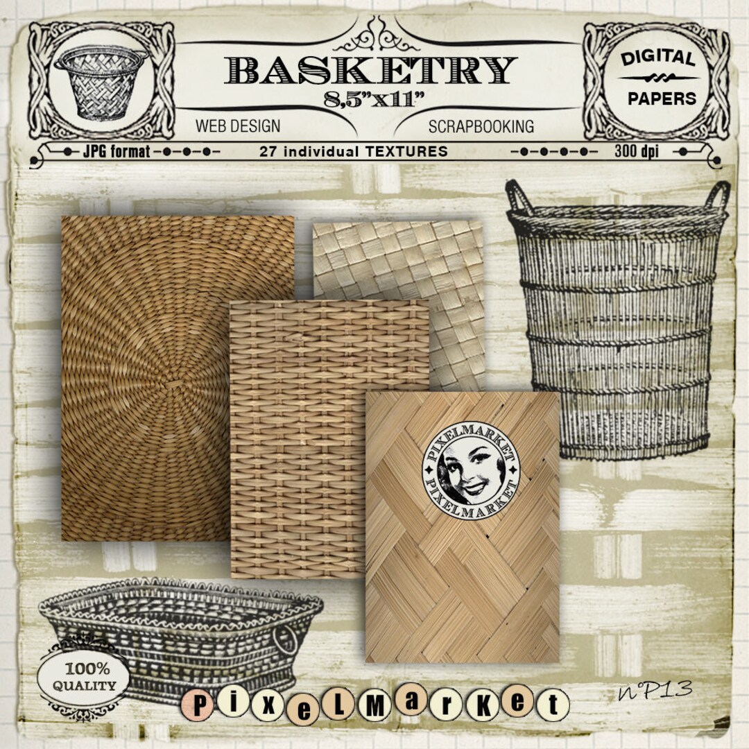 WICKER and Wooven BASKET Backgrounds Digital Paper Basketry Texture ...