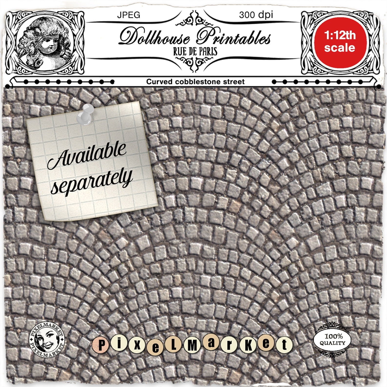 Dollhouse Printable Sidewalk Pavers Flooring Miniature Street Paving ...