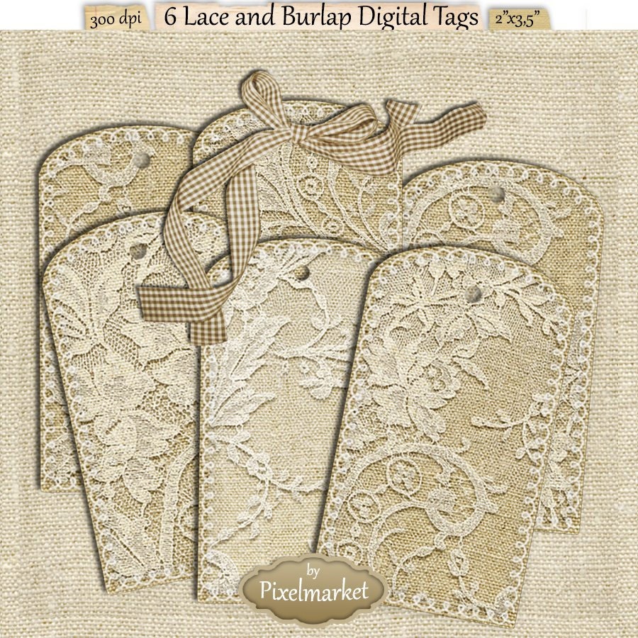 Printable Wedding Favor TAGS Lace and Burlap Gift Tags Collage Sheet ...