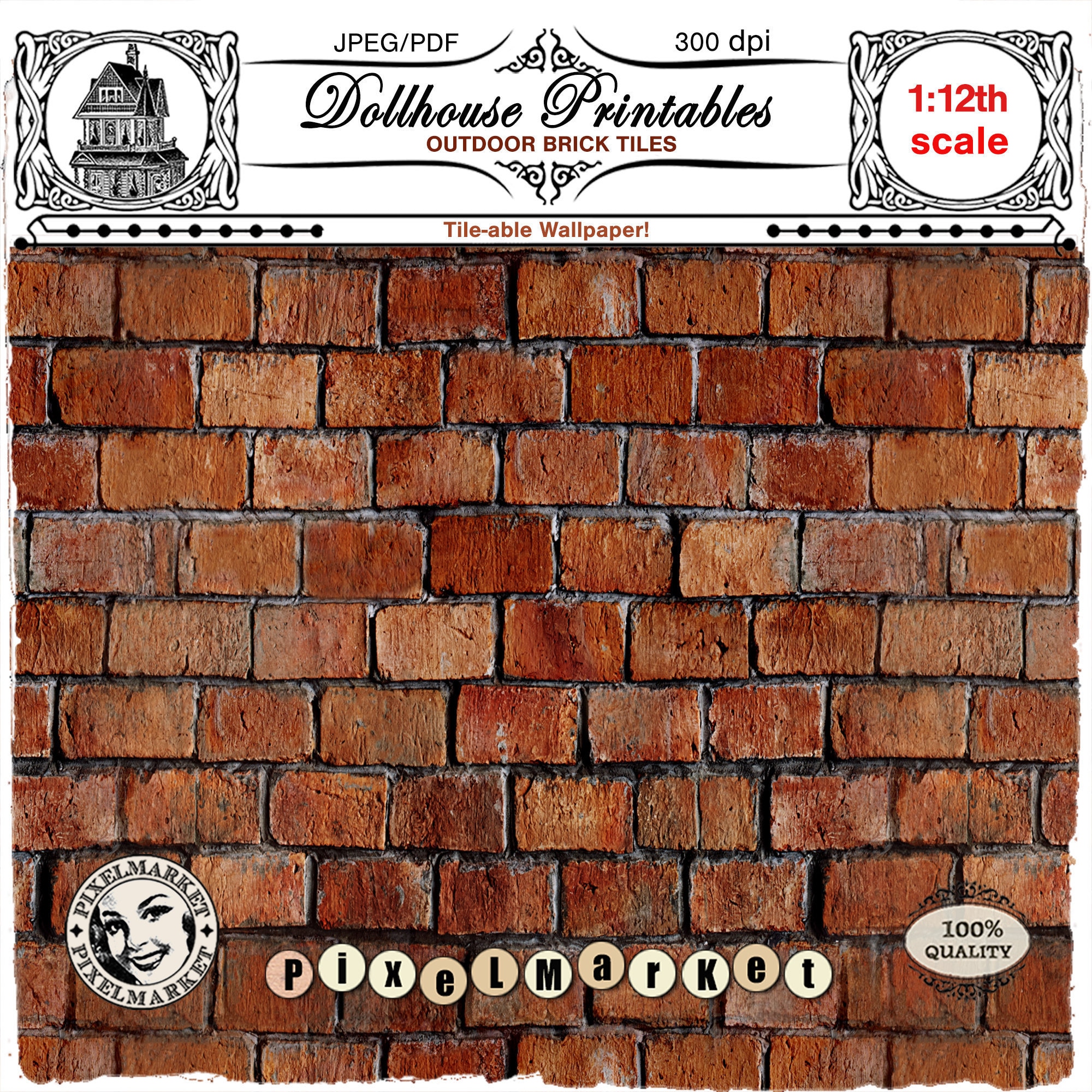 Dollhouse Miniature Printable Wallpaper OUTDOOR BRICK Tiles | Etsy