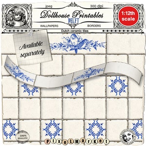 DOLLHOUSE Printable Flooring Wallpaper for 1/12 Miniature White & Blue ...