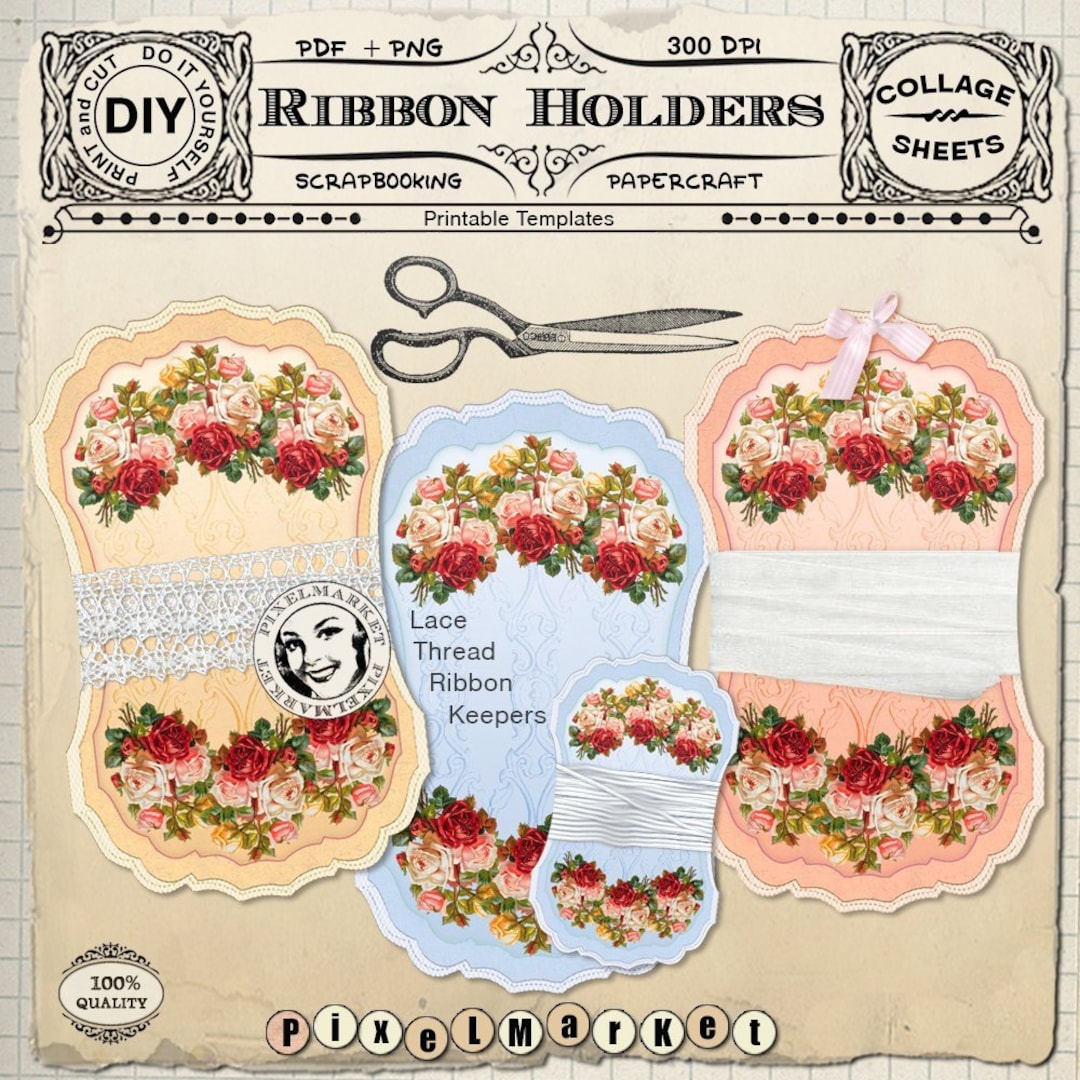 Set of 3 RIBBON HOLDER Templates Printable Lace Keeper Cliparts Sewing ...