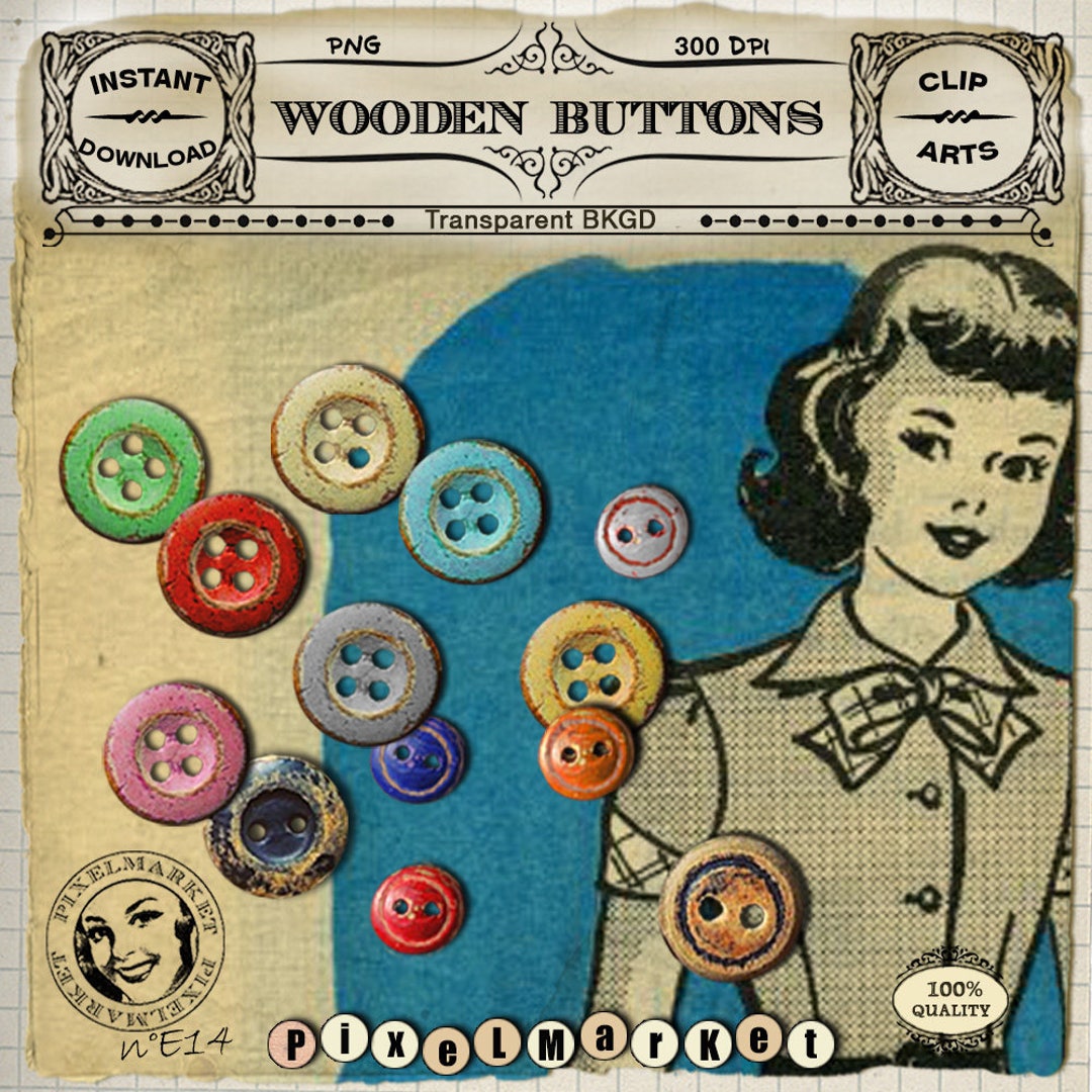 Primitive BUTTON Cliparts Wooden Button Homespun Diecut Printable ...