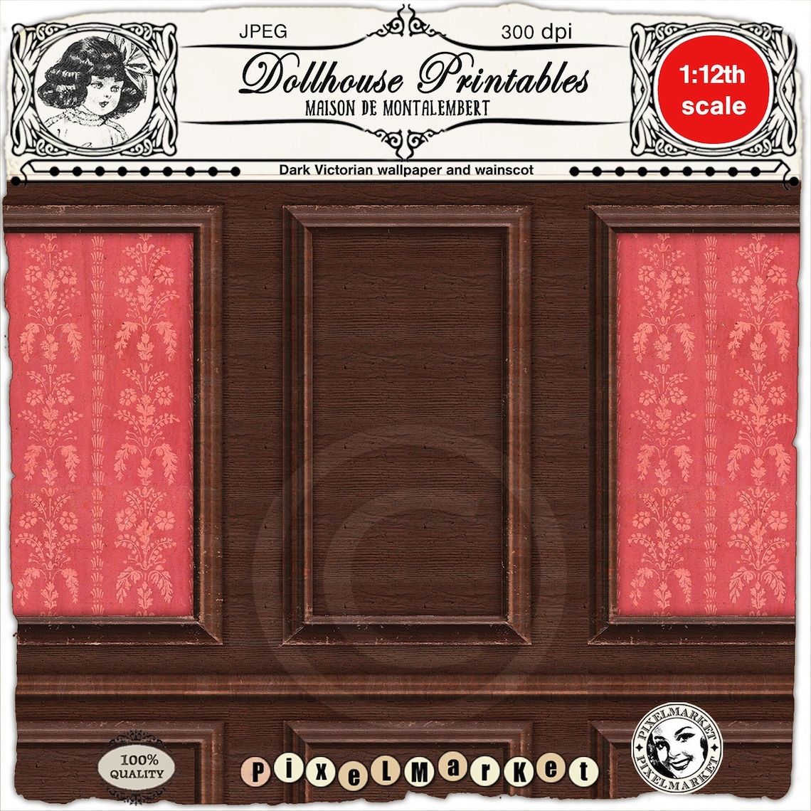 Gothic DOLLHOUSE Printable Victorian Wallpaper & Wainscot - Etsy