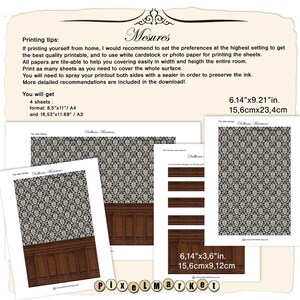 DOLLHOUSE Printable Damask WALLPAPER W/ Wood PANELLING Digital Sheet ...