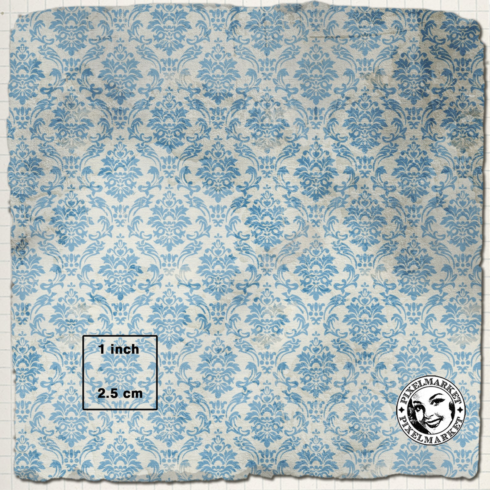 DOLLHOUSE Blue Damask WALLPAPER 1/12th Scale Printable Weathered ...