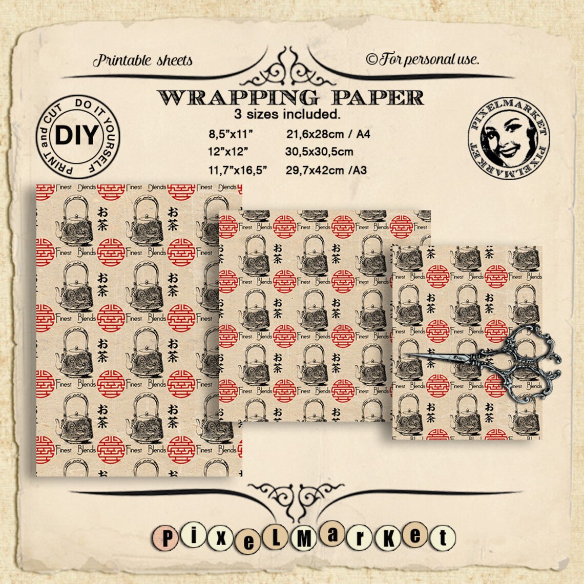 Wrapping Paper With Japanese Teapot Tea Ceremony Printable | Etsy