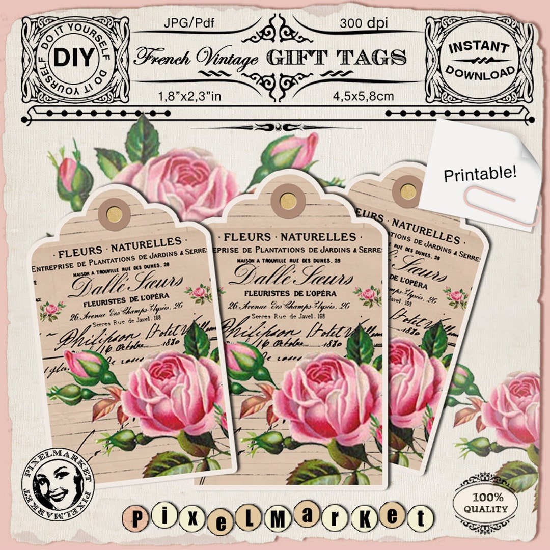 French Vintage Gift TAG CLIPART Printable Hangtag Paris Ephemera ...