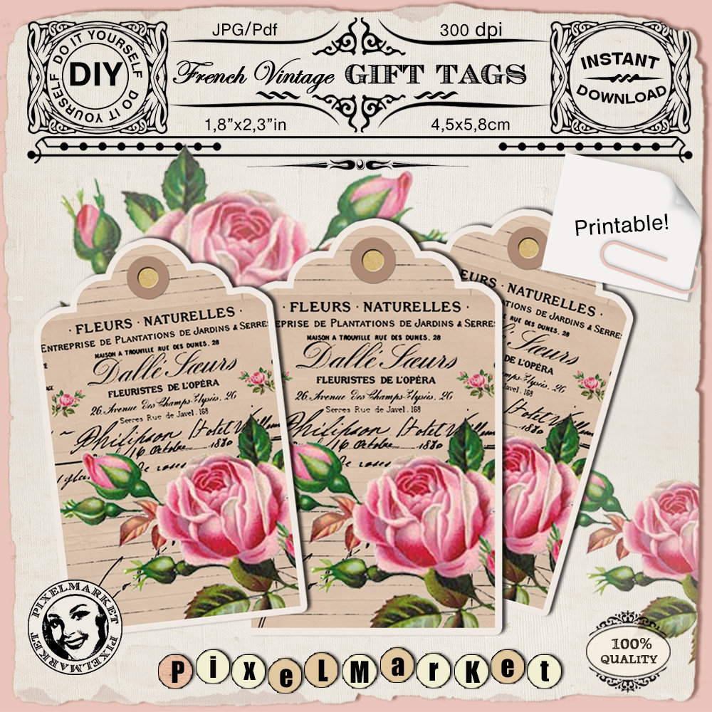 French Vintage Gift TAG CLIPART Printable HangTag Paris | Etsy