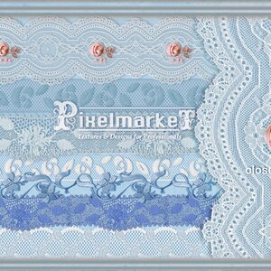 Lace Ribbon Border Clipart Blue White Floral Edging Digital Lace ...