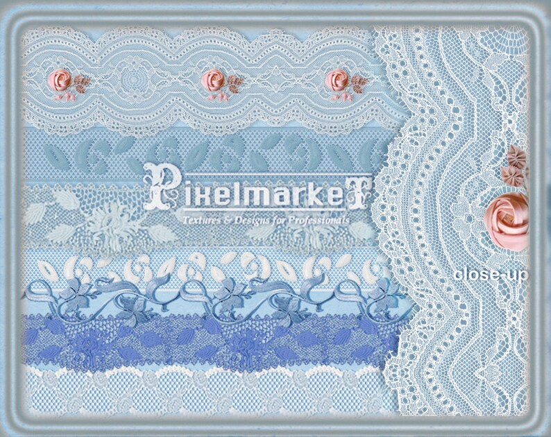 Lace Ribbon Border Clipart Blue White Floral Edging Digital - Etsy