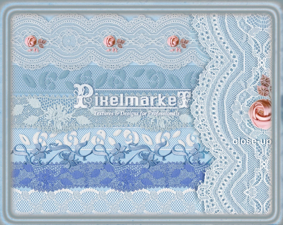 Lace Ribbon Border Clipart Blue White Floral Edging Digital | Etsy