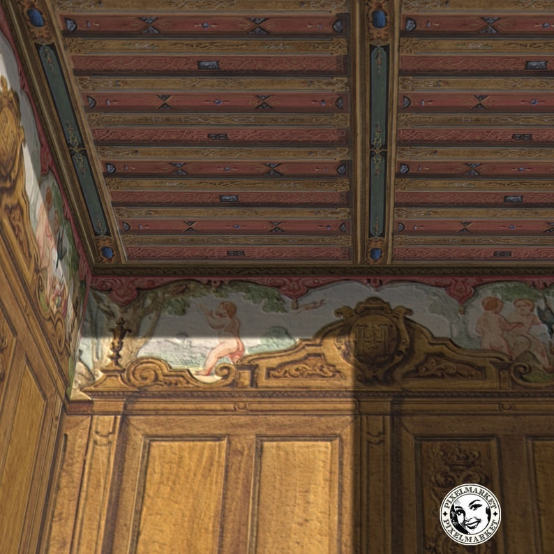 Dollhouse Antique Painted CEILING BEAMS WALLPAPER Miniature Wood ...