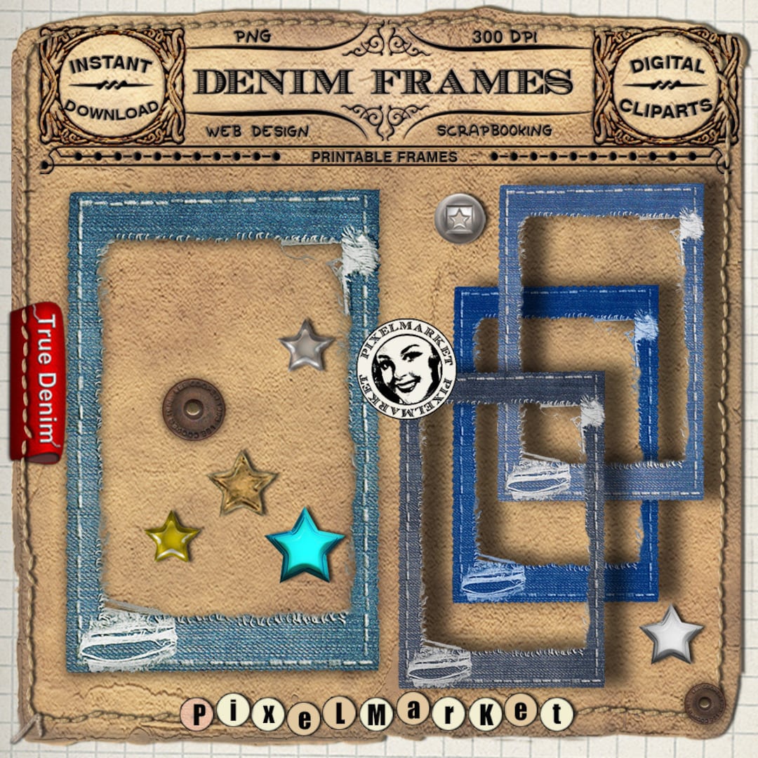 Denim FRAME Cliparts KIT Distressed Denim Picture FRAME Printable ...